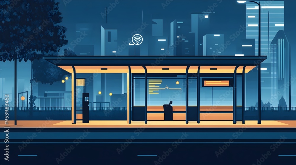 Innovative graphic of a smart bus stop equipped with IoT based ...