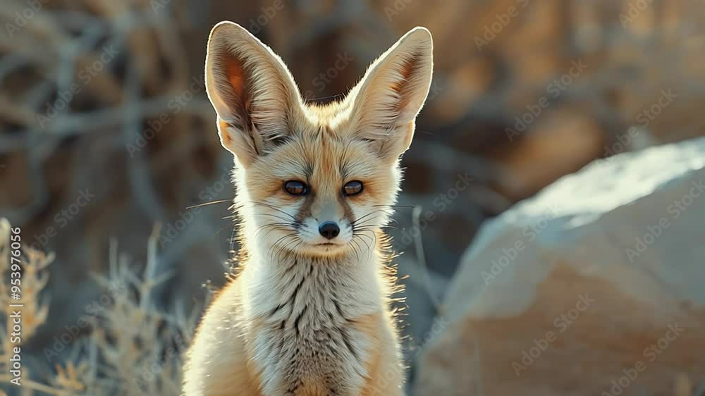 A charming desert fox is seen curiously wandering through its arid ...