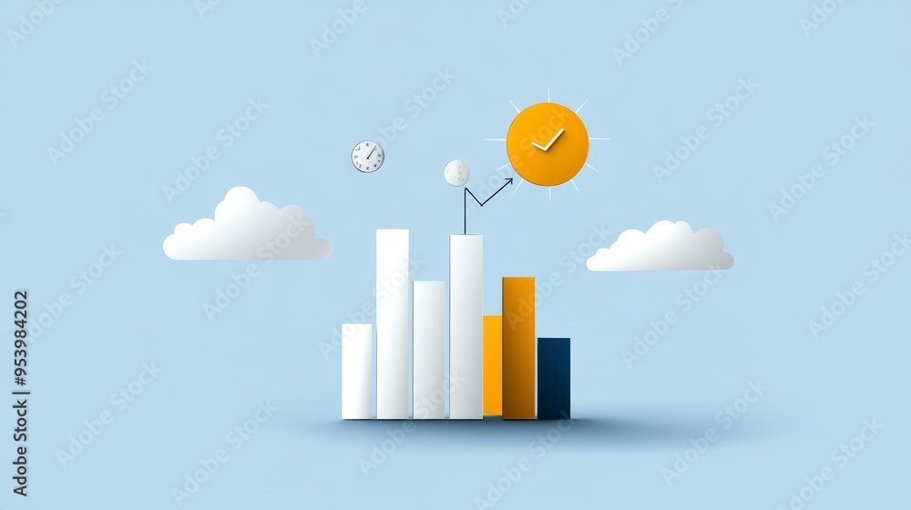 A simple illustration with bar chart symbolizing sales growth, a ...