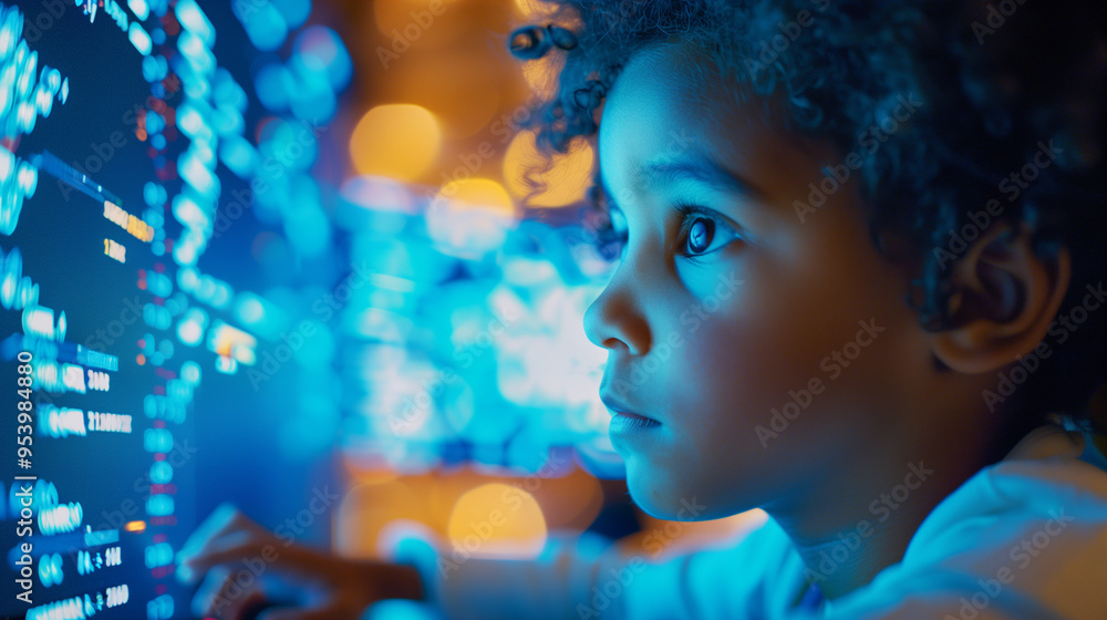 School student working on computer using AI artificial intelligence ...