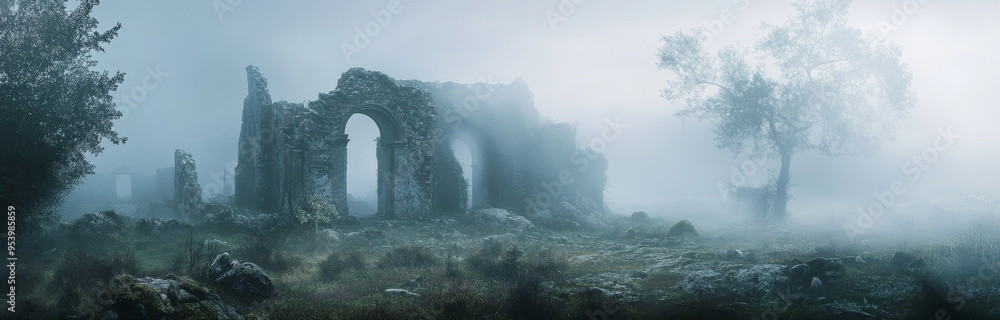 Ancient stone ruins, possibly a forgotten temple or castle, stand ...