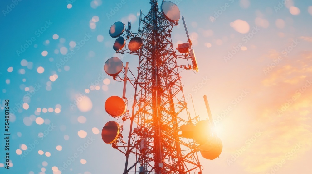 Antenna tower of telecommunication and Phone base station with TV and ...