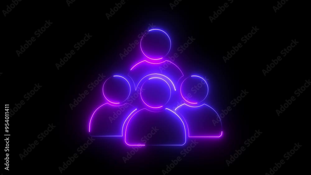 Three blue and purple color man icon animated on a black background ...