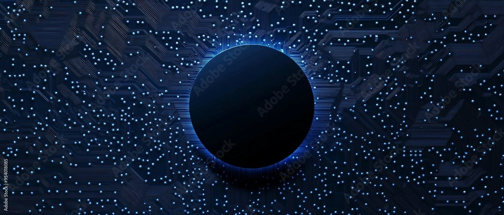 digital button, Circuit Board with Glowing Blue Connection, data flow ...