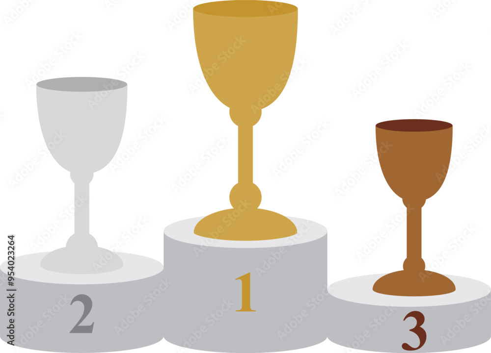 Winners podium with cups. Pedestal with awards for people who took ...