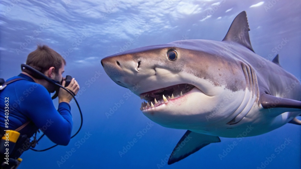 Realistic illustration of a shark from the middle part of the body to ...