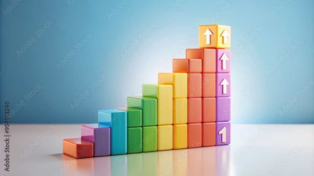 Colorful stacked blocks with ascending prices and arrows, illustrating ...