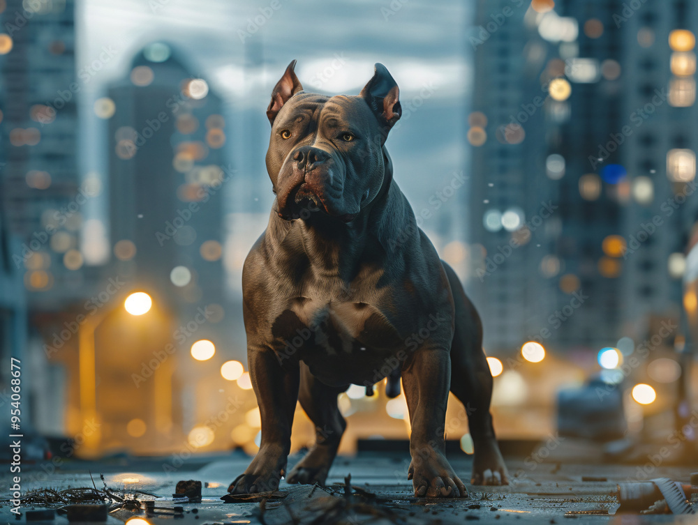 American Bully in an urban environment, with a sleek and powerful ...