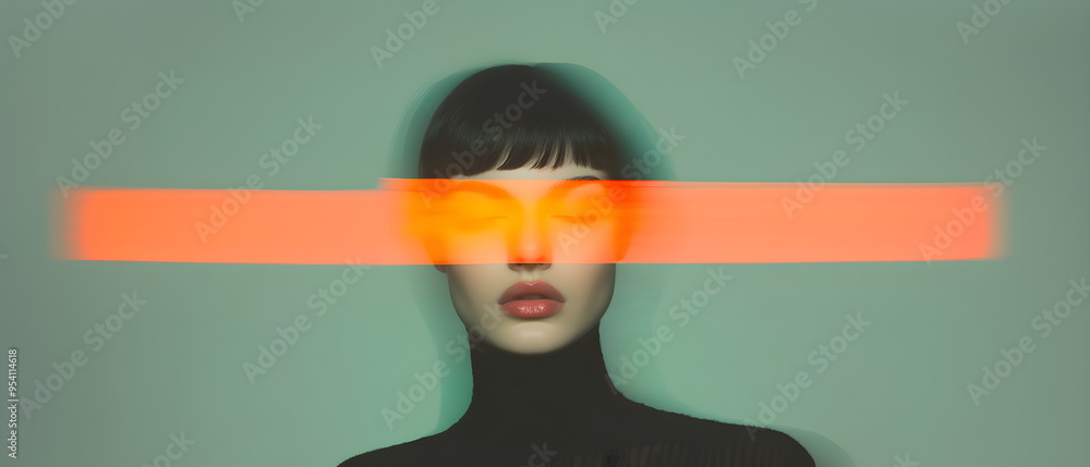 Abstract portrait of a girl in a black turtleneck with an orange ...