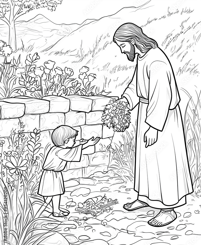 Coloring page for kids, Draw the images Depict Jesus sacrificing ...