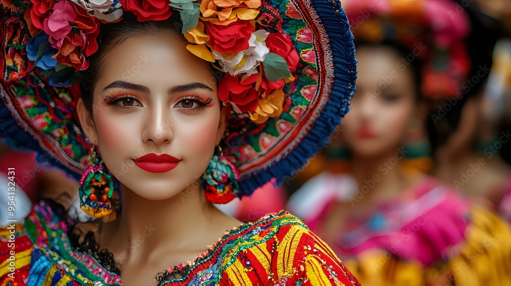 National Hispanic Heritage Month. Young Latina woman in traditional ...
