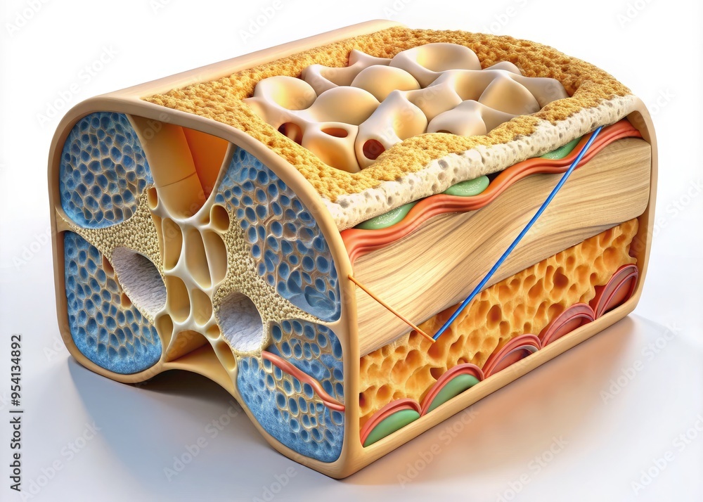 Illuminated 3D rendering of a detailed osteon, showcasing Haversian ...