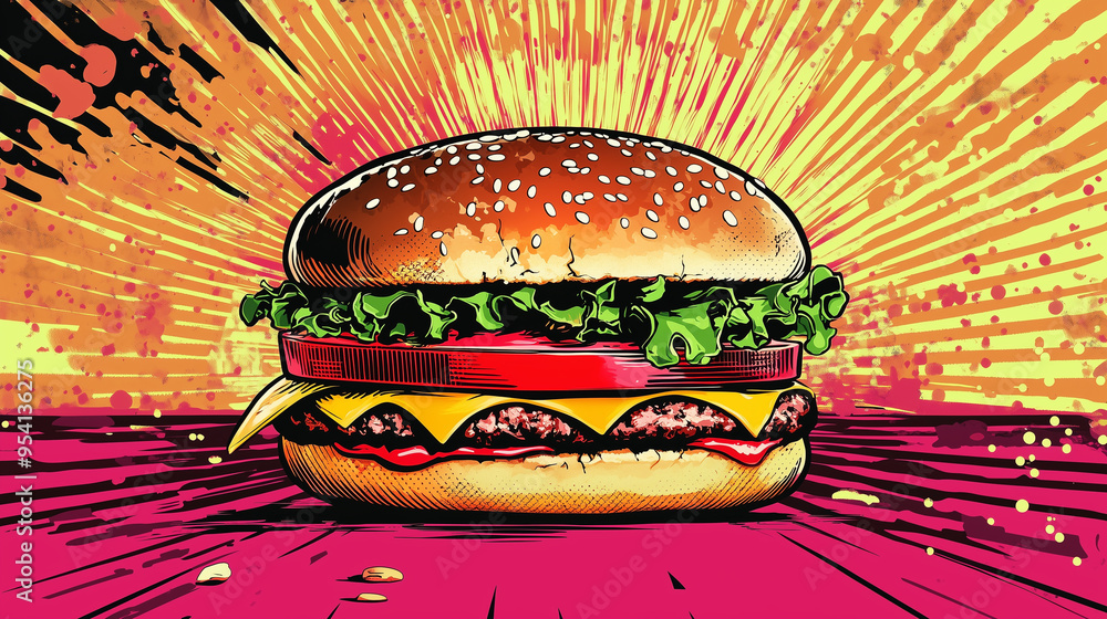It is a burger ad designed like a comic book cover. It's a pop art ...