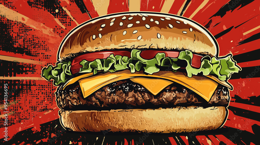 It is a burger ad designed like a comic book cover. It's a pop art ...