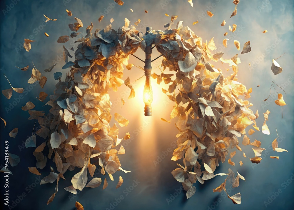 ephemeral paper lungs disappearing in a whirlwind of torn paper scraps ...