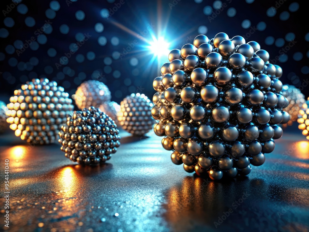 crystalline strontium ferrite nanoparticles arranged on dark background ...