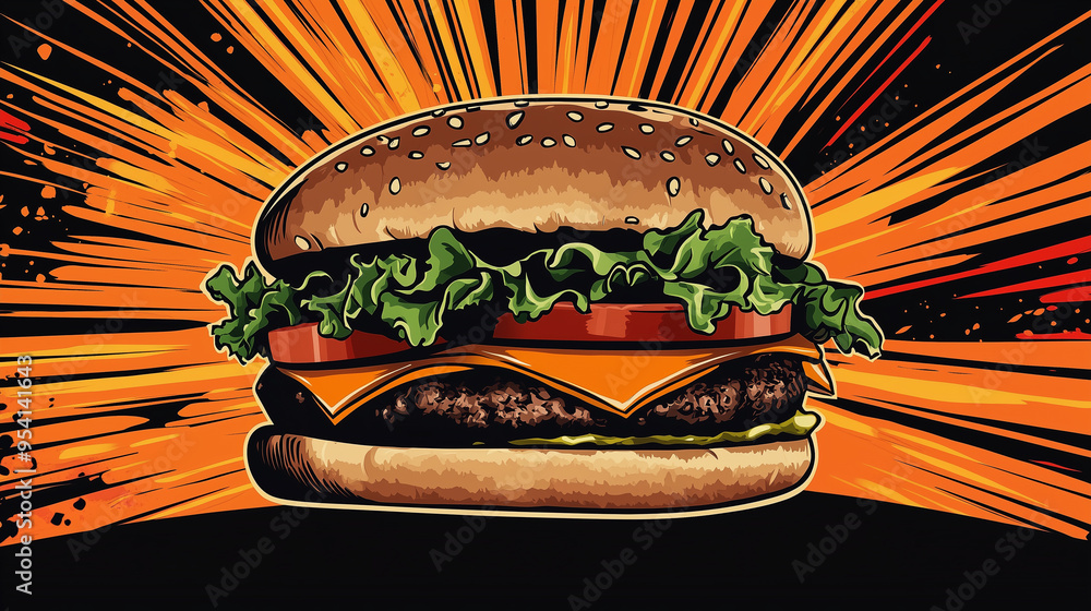 It is a burger ad designed like a comic book cover. It's a pop art ...