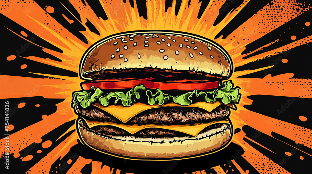It is a burger ad designed like a comic book cover. It's a pop art ...