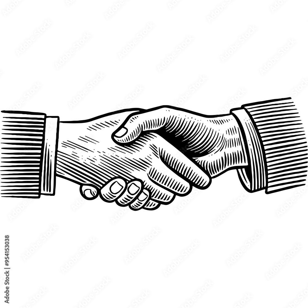 Hand drawn Handshake. Two Hands Shaking. Business Deal Symbol Sketch ...