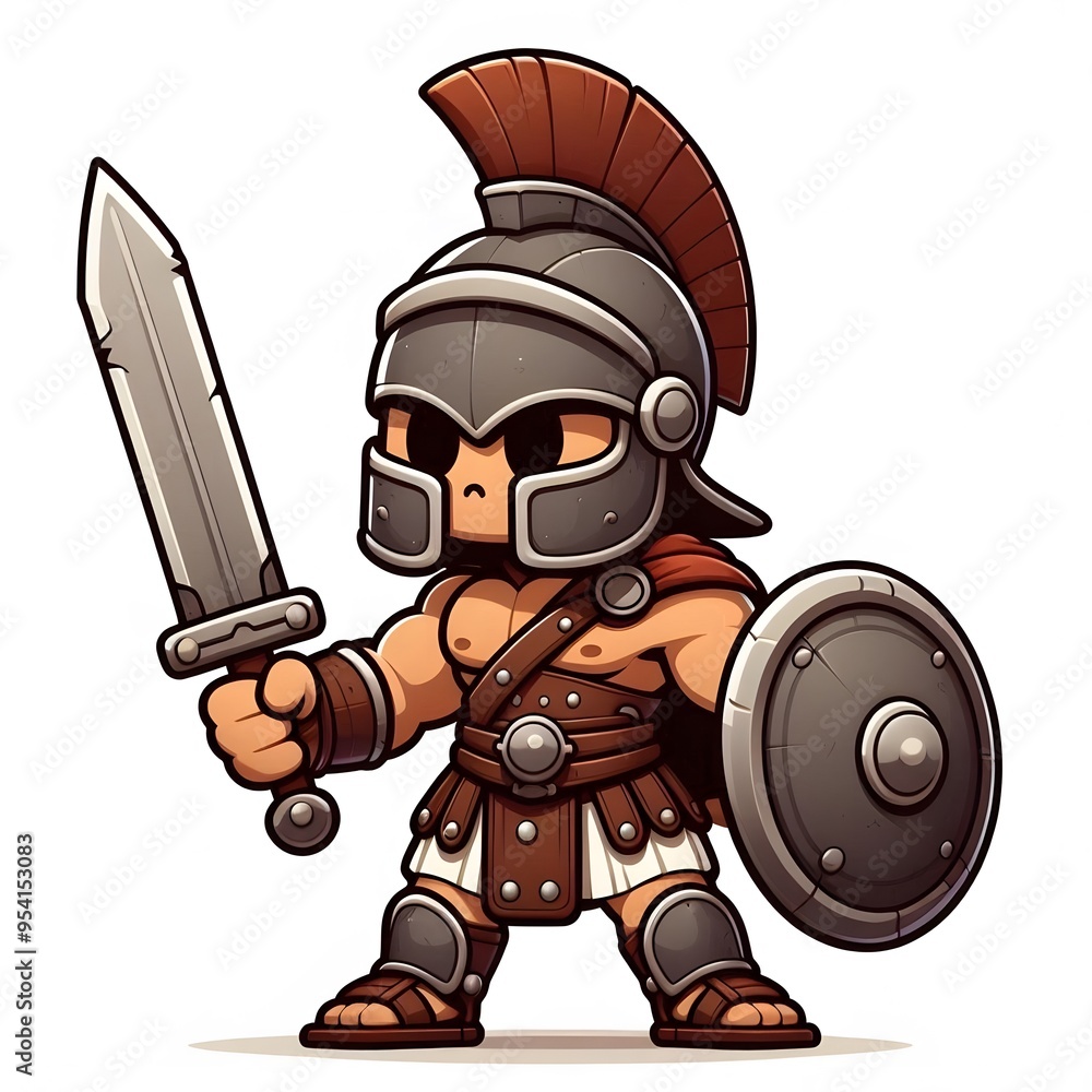 Cartoon Spartan Warrior Clipart - Cute Gladiator Character with Sword ...