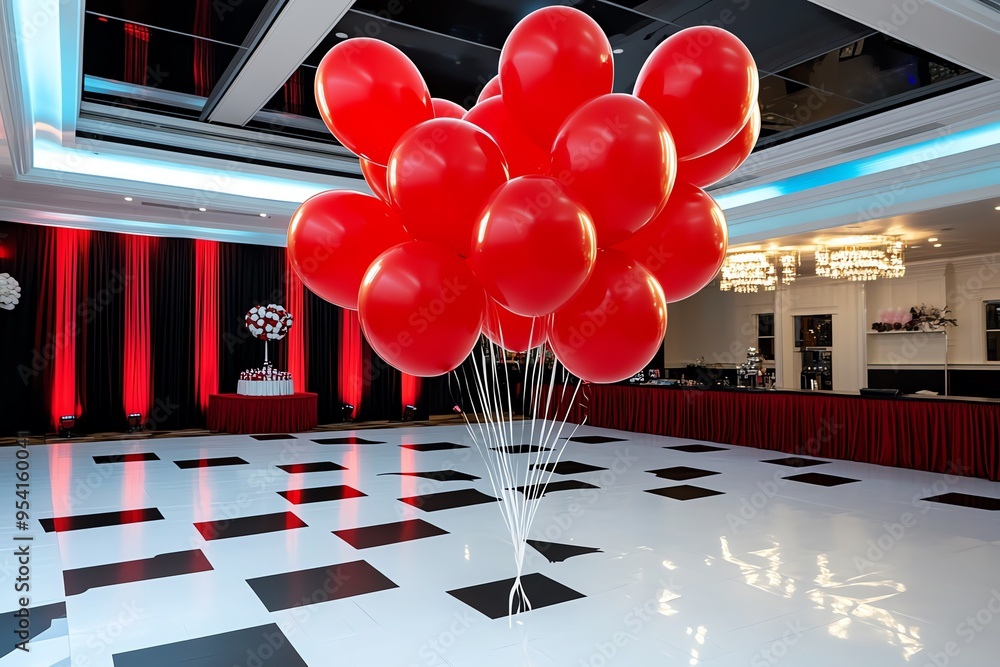 Balloon Helium Balloon, Red, and Cluster shown in a party setting where ...