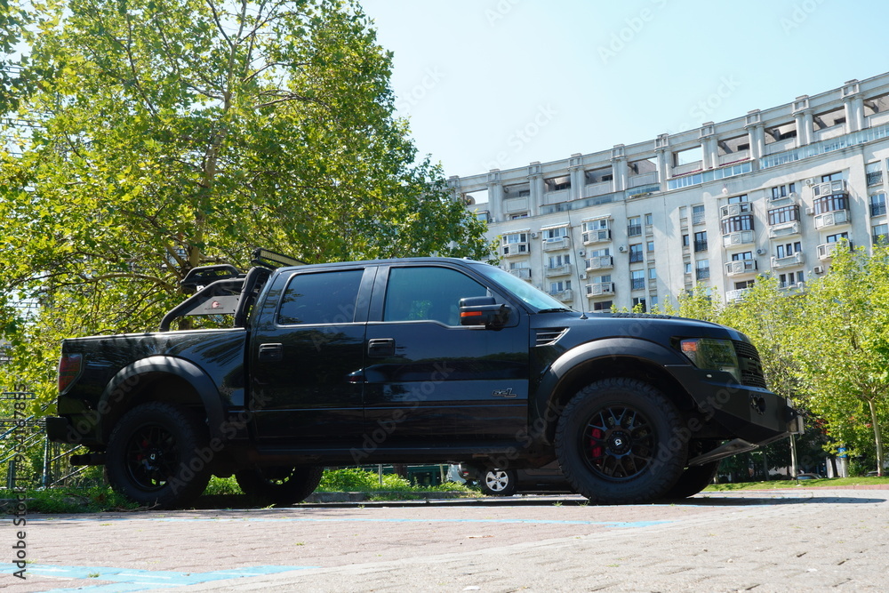 Bucharest, Romania - July 28, 2024: Ford F-150 SVT Raptor black pickup ...