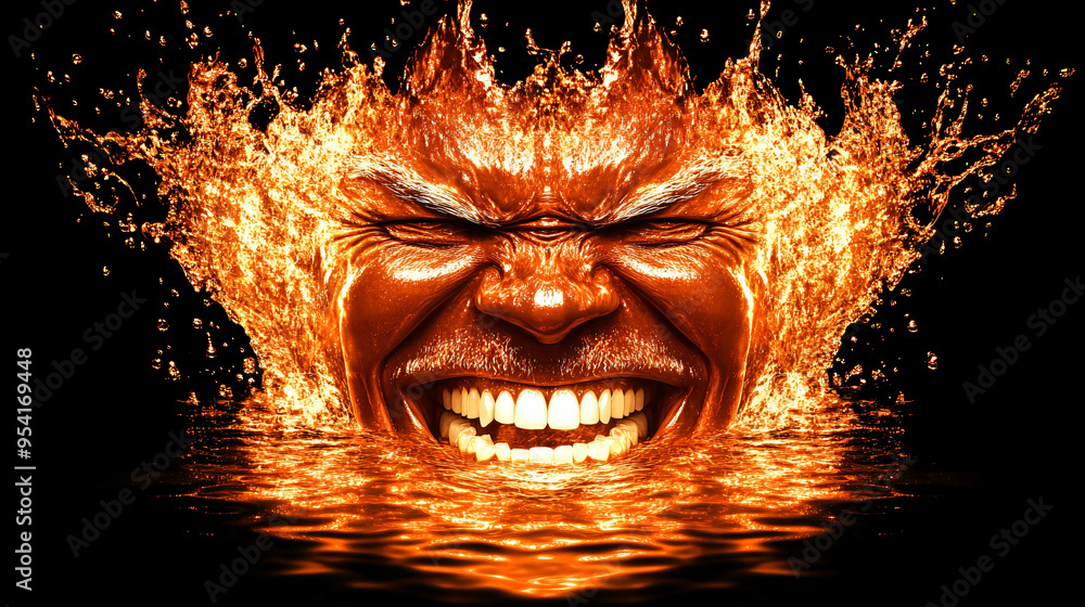 Inferno of Rage: A fierce, fiery face explodes from molten flames ...