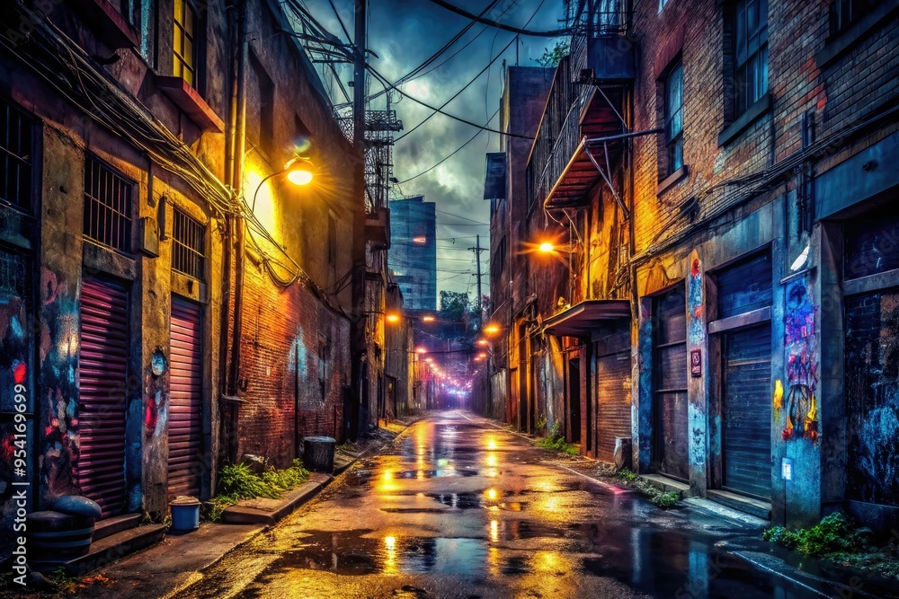 gritty urban dark alleys abandoned buildings usb ports graffiti covered ...