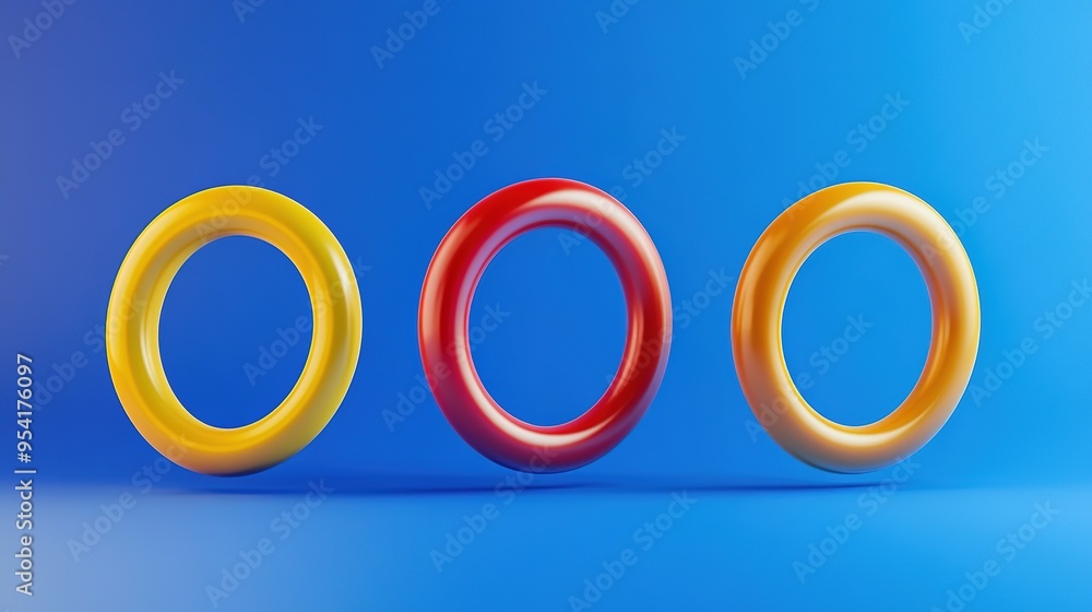 Side View of Three Equal Chunky Rings Hovering Above One Another in RGB ...