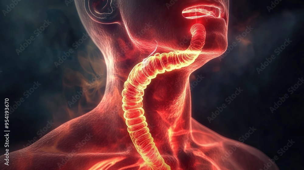 illustration of the esophagus showing its anatomy, from the throat to ...