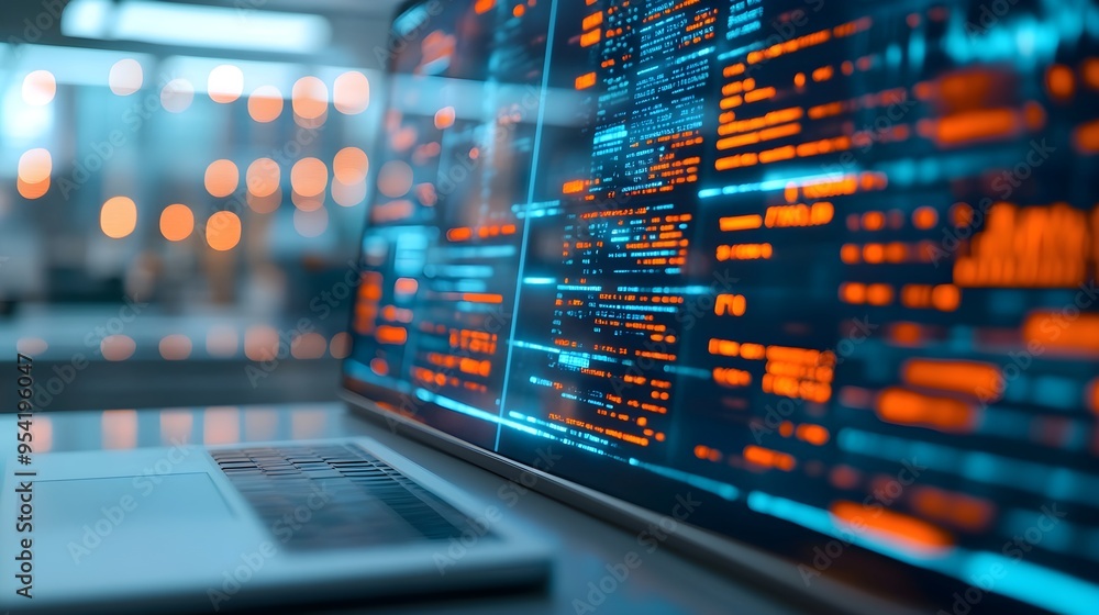 Laptop Screen Code Cyber Security Digital Technology Stock Illustration ...