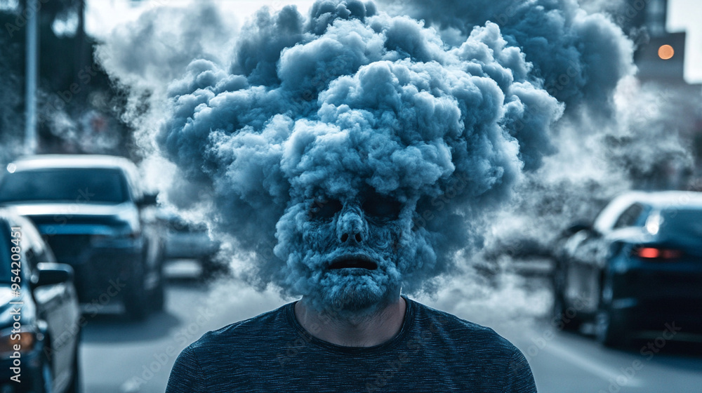 Urban Smoke Demon: A man with a face obscured by a swirling cloud of ...