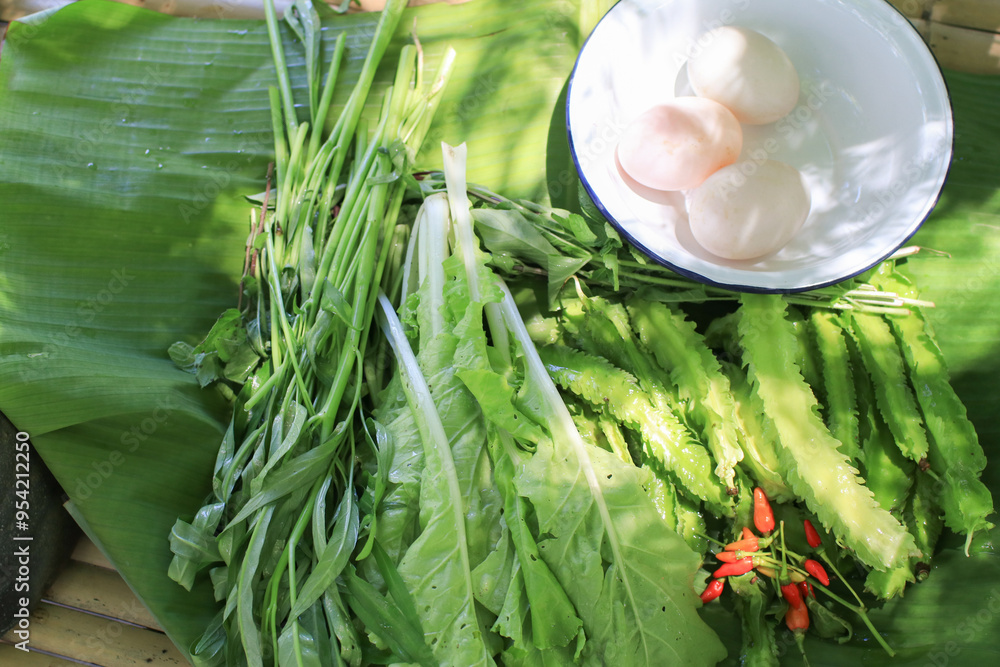 Winged Bean with various vegetable in basket. Organic vegetable from ...