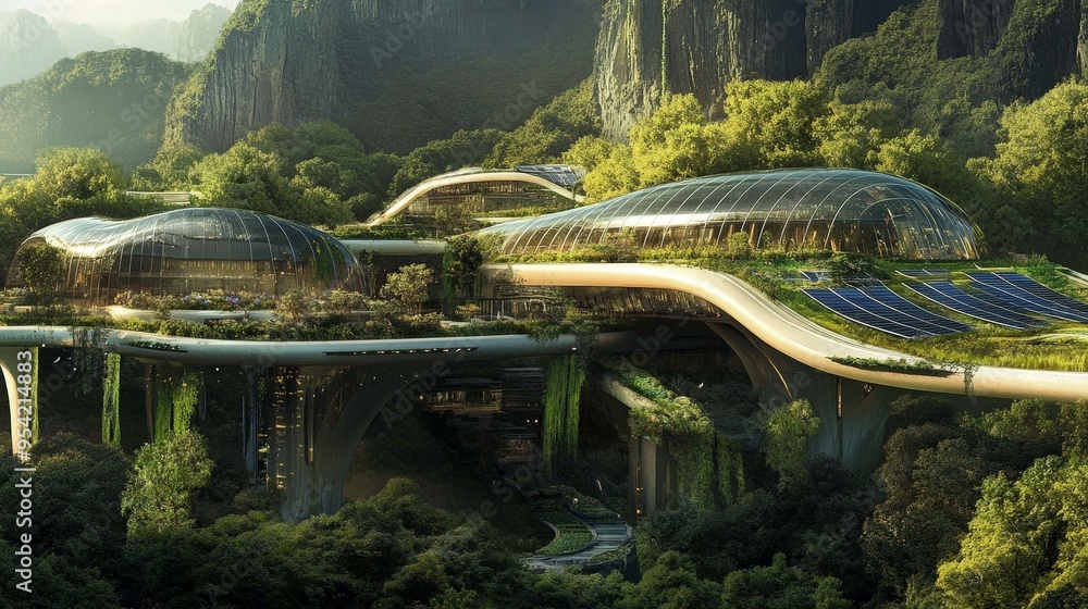 Design a futuristic building with innovative design elements such as a ...