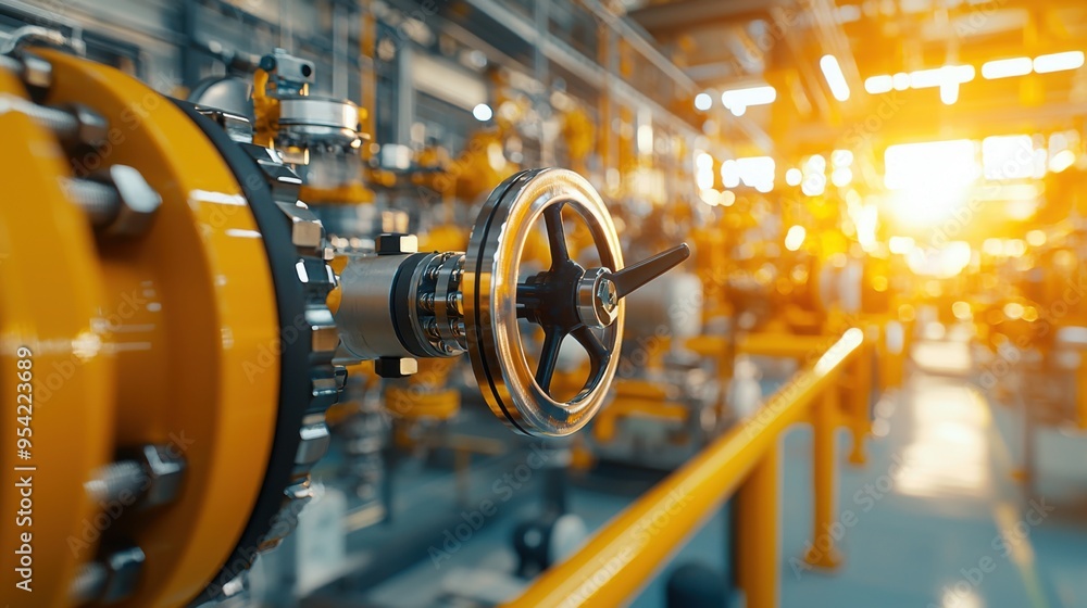 Wide-angle shot of a contemporary gas pipe system in a modern gas plant ...