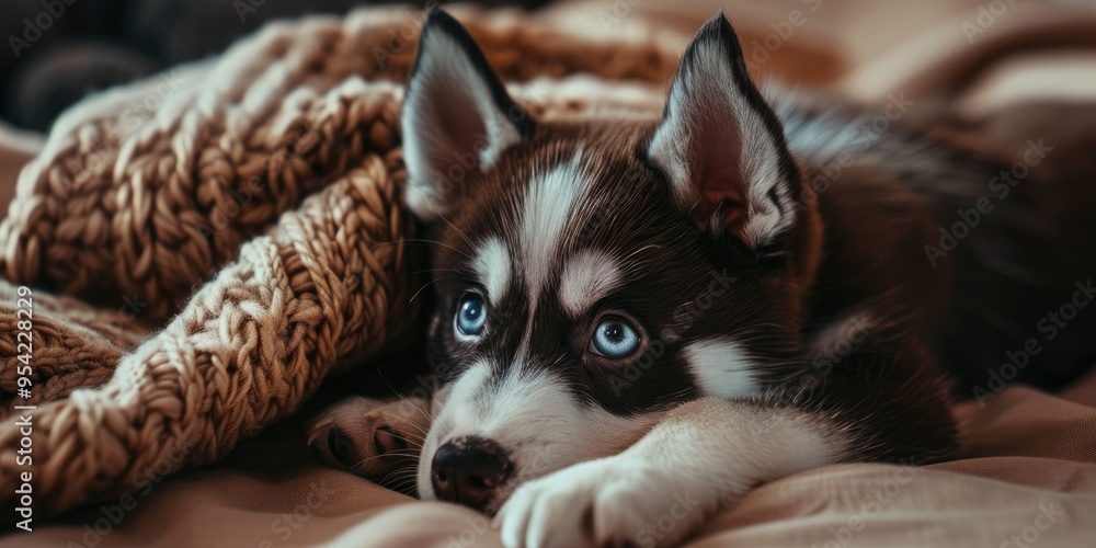 Cute Pomsky Puppy with Bright Blue Eyes The Pomsky is a Designer Breed ...