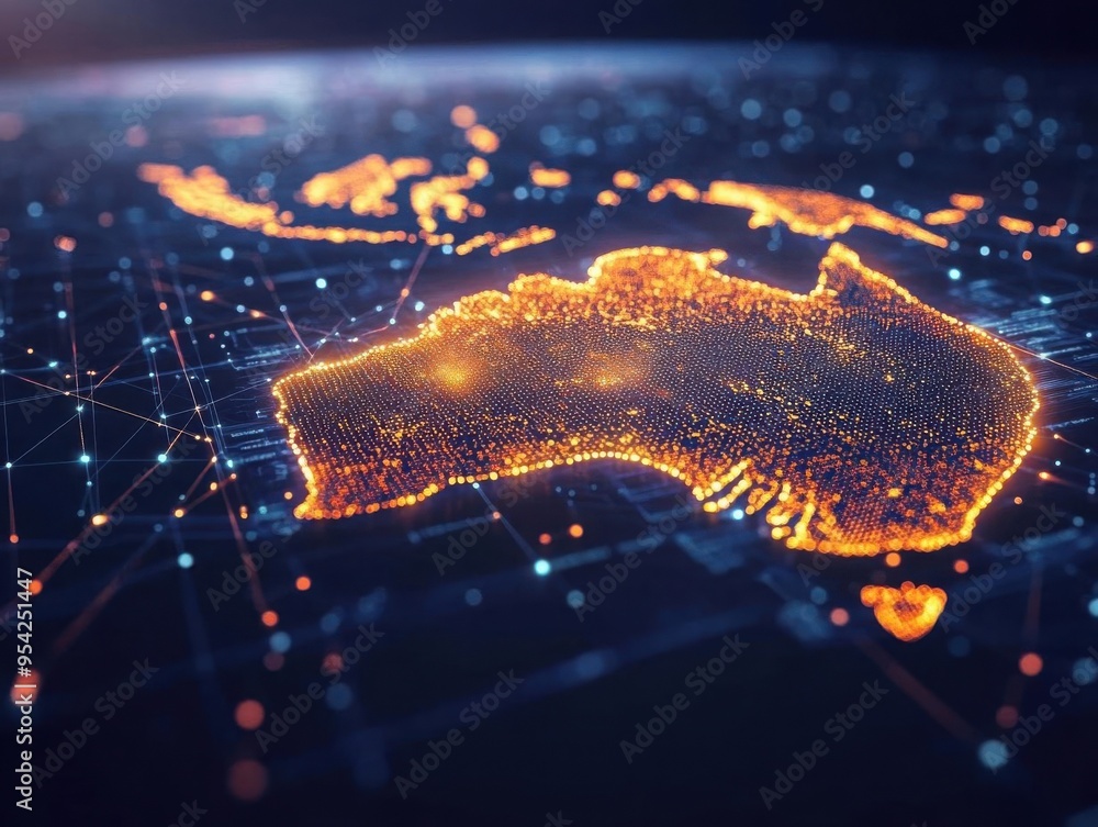 glowing digital map of australia with network connectivity concept ...
