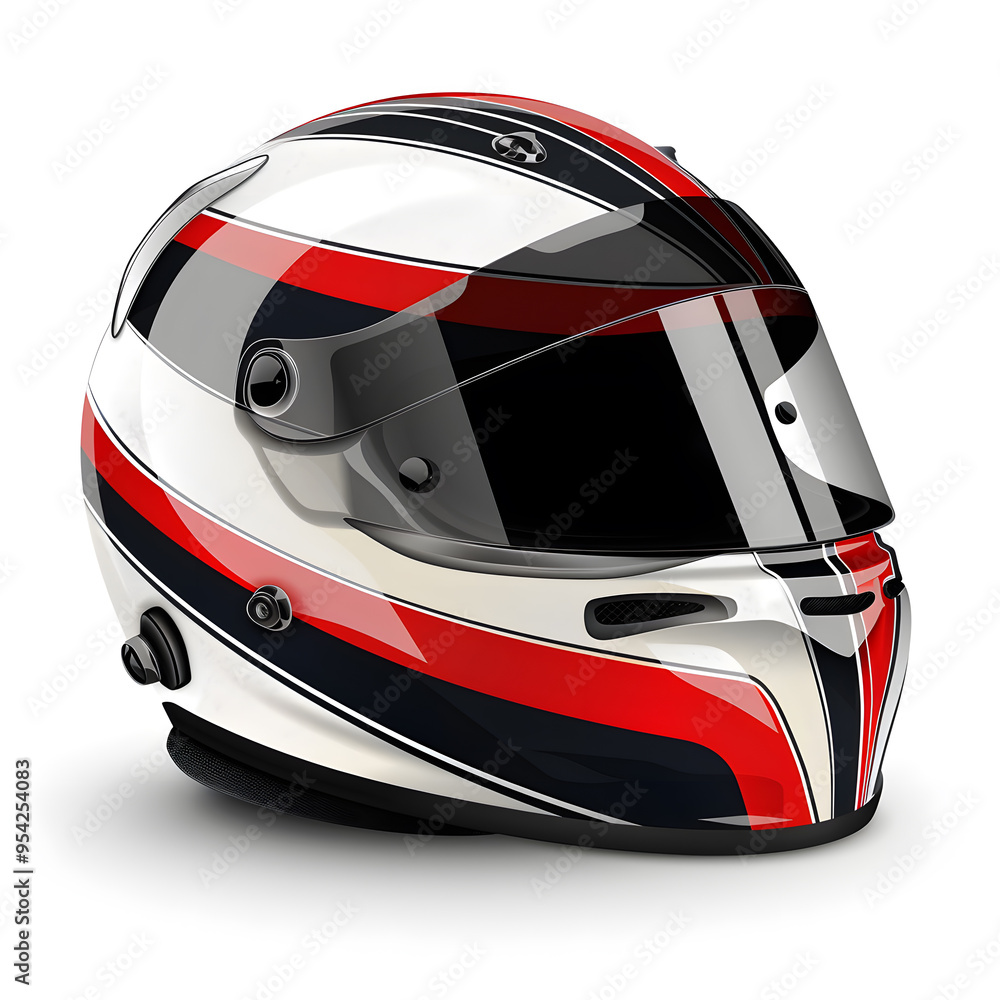Detailed closeup of a highquality red, black, and white racing helmet ...