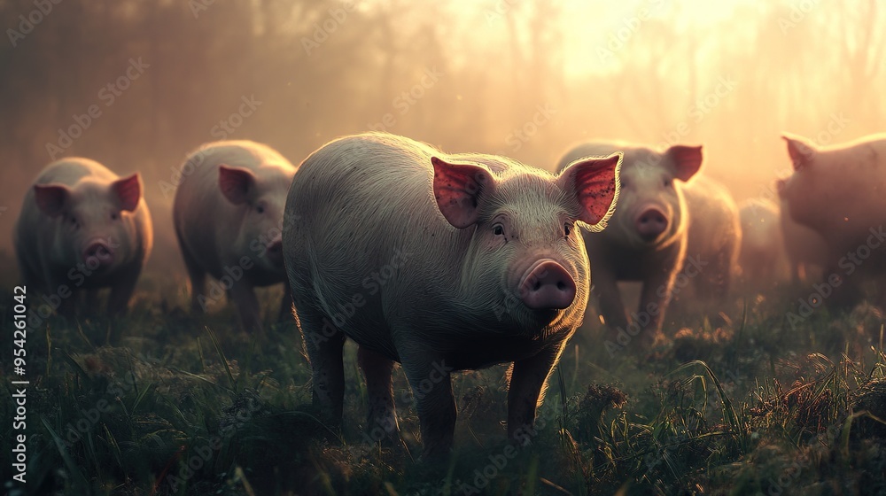 Various Pigs Displayed in Different Poses and Settings, Showcasing ...
