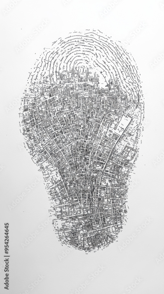 Draw a fingerprint consisting of a map, a map of the city when viewed ...