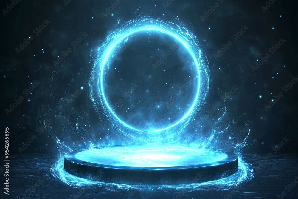 Portal light effect on a dark background. Light bright blue swirl ...