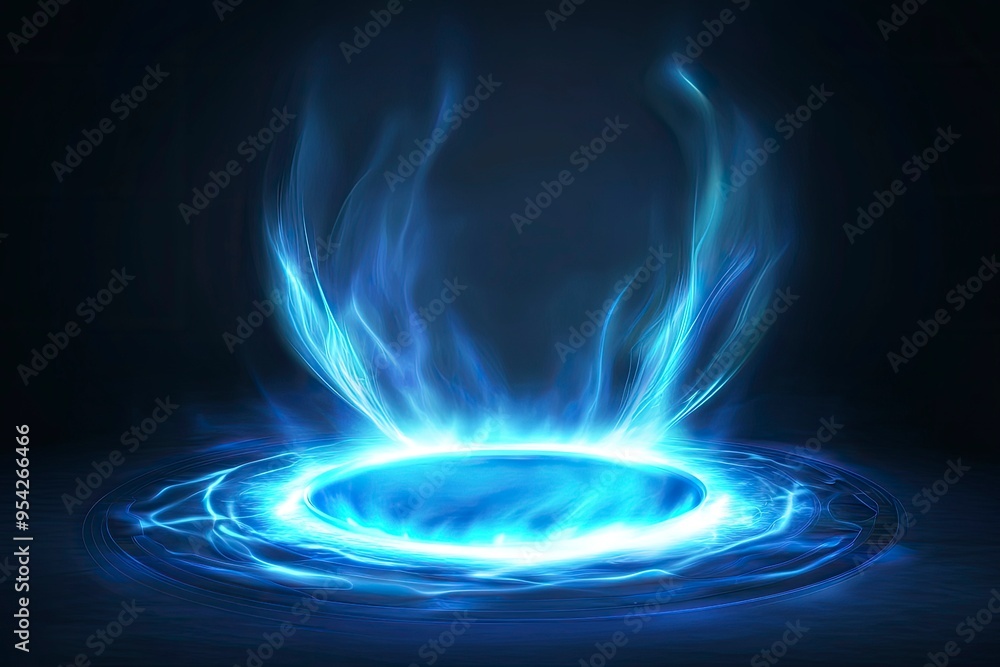 Portal light effect on a dark background. Light bright blue swirl ...