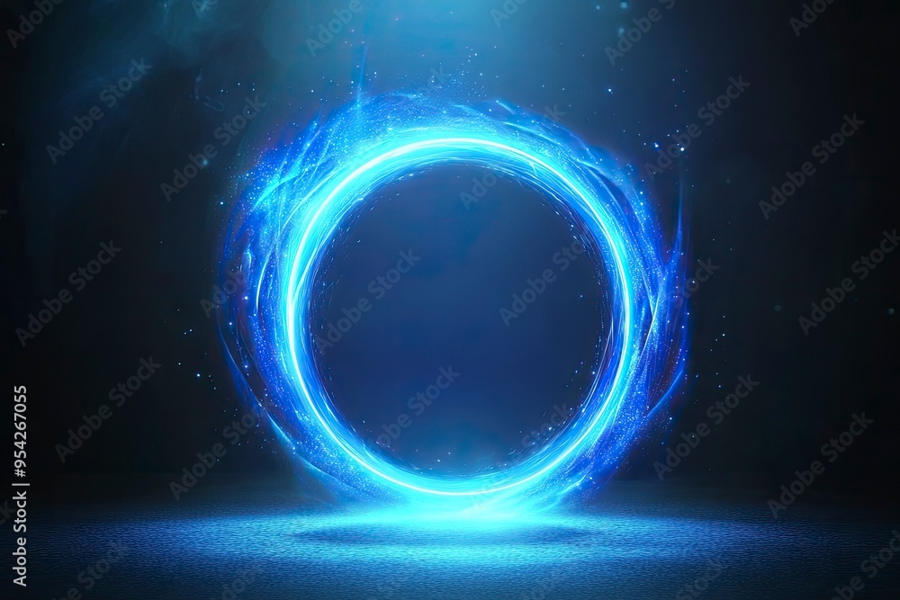 Portal light effect on a dark background. Light bright blue swirl ...