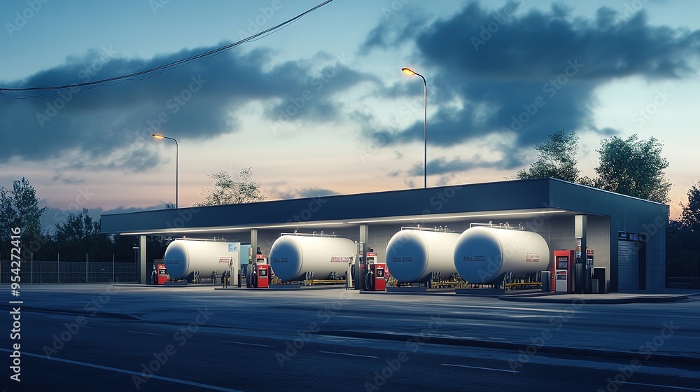 ภาพประกอบสต็อก Underground Tanks at a Gas Station, Highlighting the ...