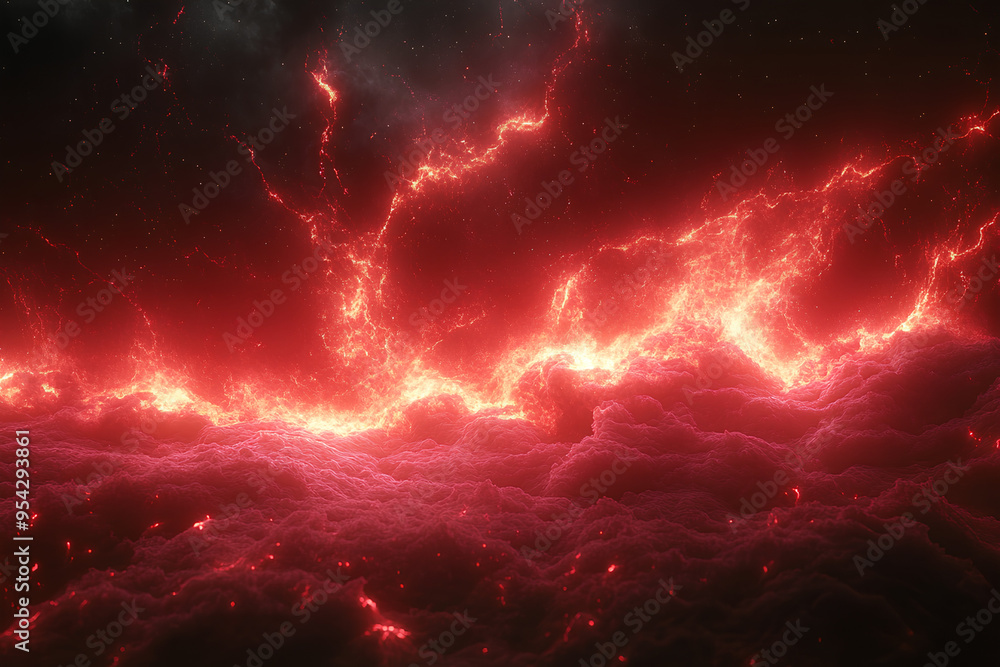 Red lightning strikes black background, neon, Abstract red lightning ...