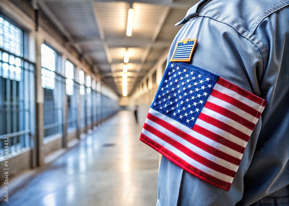 American flag worn on uniform sleeve of correctional officer ...