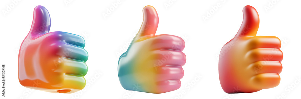 Gradient thumbs up symbols in vibrant colors set isolated on ...