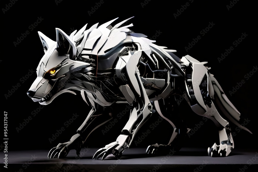 silhouette wolf robot a wolf robot with a black and white silhou Stock ...
