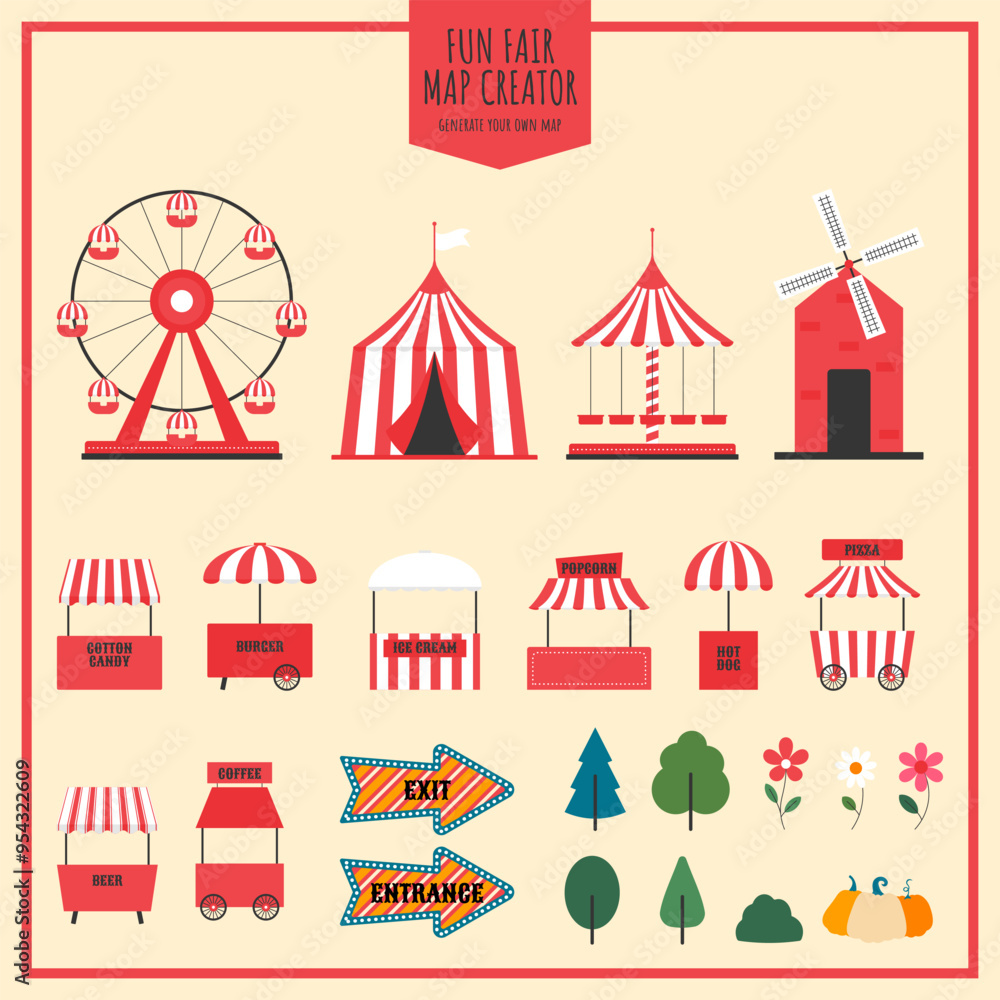 Fun fair, amusement park and carnival stickers. Ferris wheel, circus ...