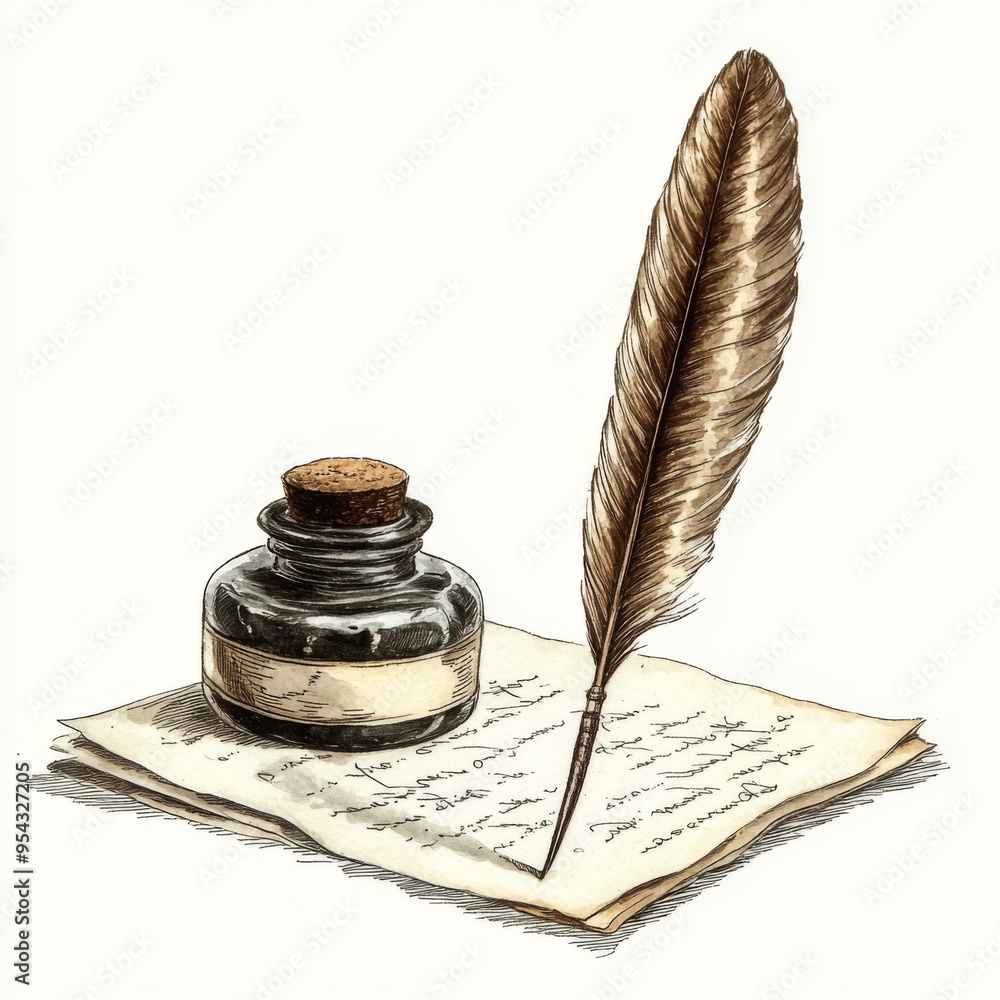 Inkwell & Quill: A classic, vintage-inspired image of a quill pen ...